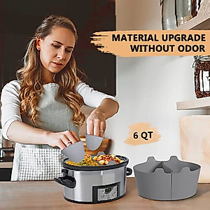 Slow Cooker Liners Fit 6/7/8QT Crockpot, Large Size Crock Pot Liners 2 in 1 Reusable & Leakproof Silicone Crockpot Liners 6-8QT Divider Slow Cooker Divider, Grey