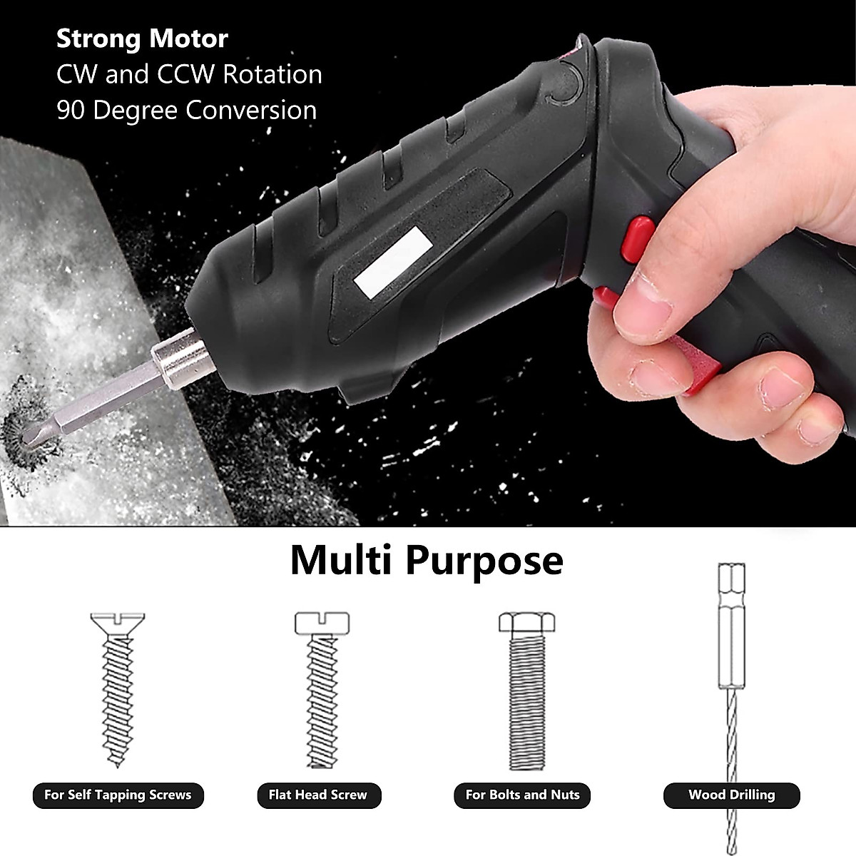 Cordless Screwdriver,Small Electric Screwdriver with 2pcs Bit Tool Set Kit,3N·m High Torsion and 180rpm High Speed Power Screwdriver,for Drilling Punching Screwing Repair(Black)