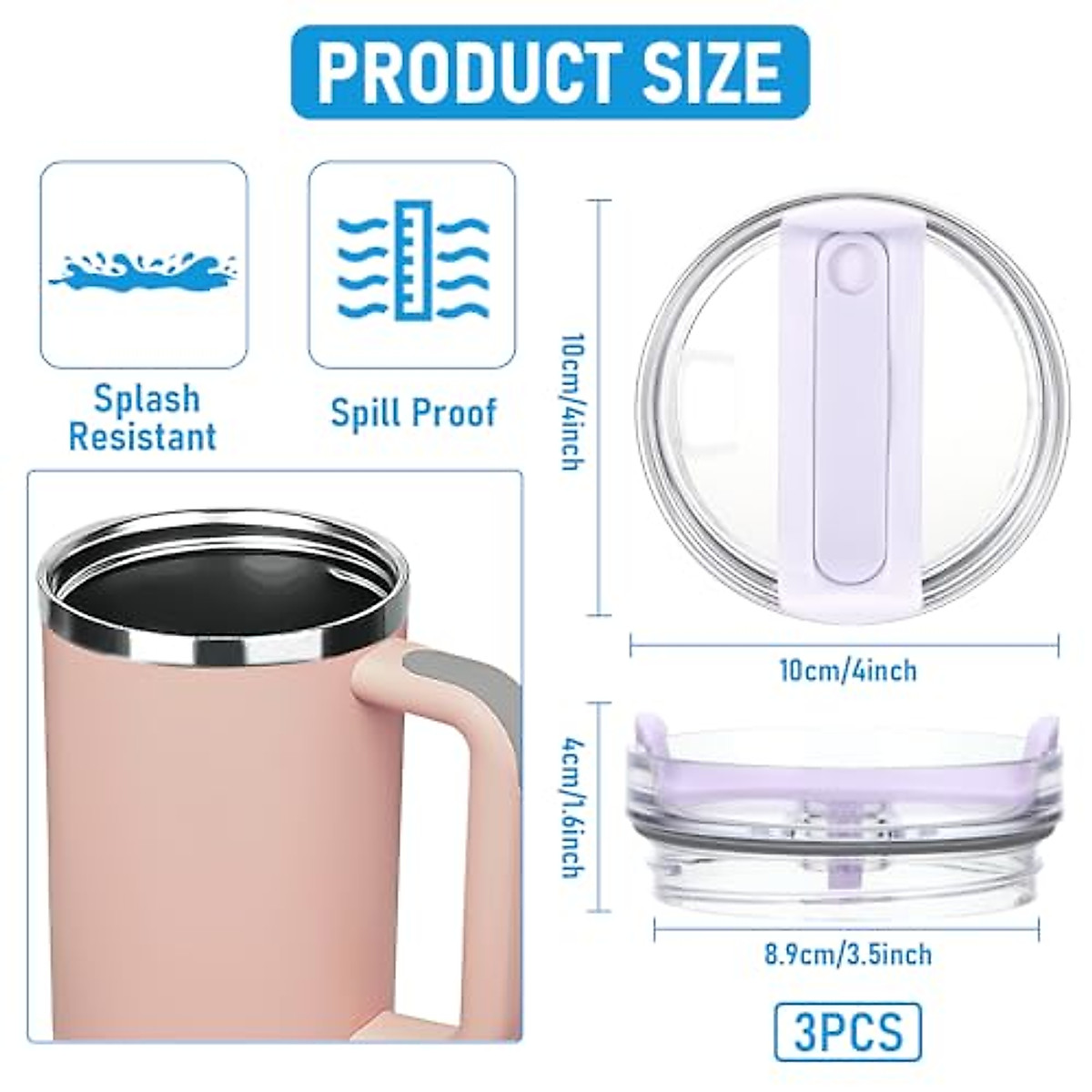 Stanley Cup Lids, 9 Pack Stanley Replacement Lid Accessories for Stanley Tumbler Cup 40 oz 2.0 and Other Tumbler 40 oz, Including Straw Cover Cap, Replacement Straws And Lid Spill Plug (Orchid)