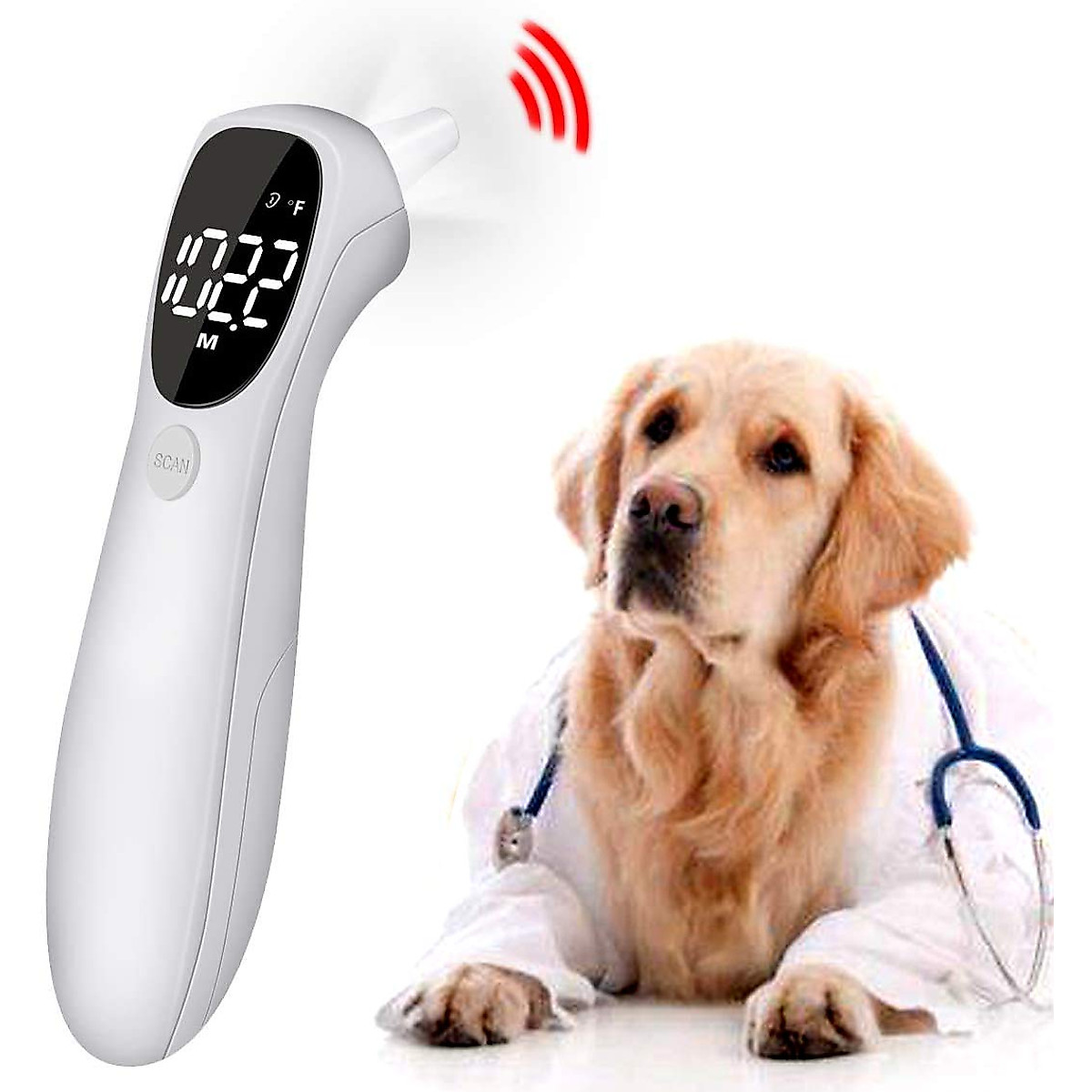 [Voice Off] Pet Non-Contact Ear Thermometer, Veterinary Ear Thermometer with CE and FDA, C and F Switchable, Suitable for Home Daily Health Check