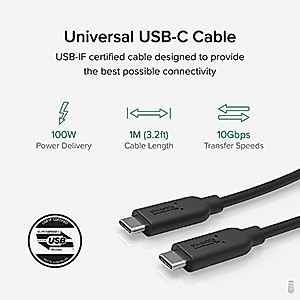 Plugable 10Gbps USB C to USB C Cable, 3.3 feet (1 Meter), 5A, USB-IF Certified, USB 3.1 Gen 2 Type-C