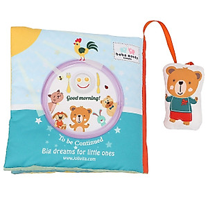 Teddy Bear Baby Book Toy Cloth Crinkle Books for Babies Infant Toddler, Chewing Toys 0-6-12 Months Activity Soft Mirror Toy Books for Baby Boy Girl Christmas Gifts Baby Shower 1-2-3 Years Old-Morning