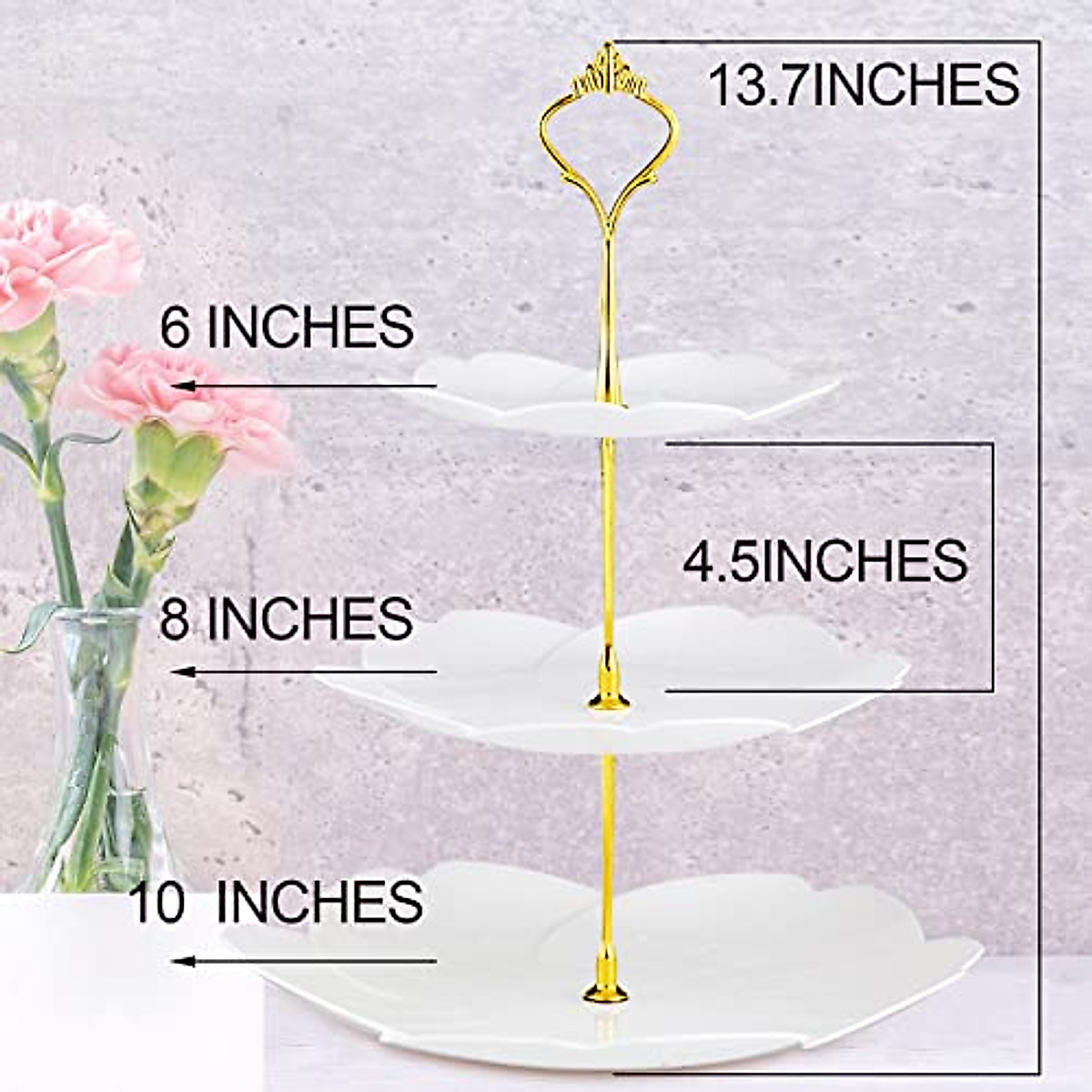 4 Packs 3 Tier Cupcake Stand Plastic Macaroon Stand Round Plastic Dessert Display Serving Tray Reusable Tea Party Stand for Wedding Birthday Tea Party(White, Pink)