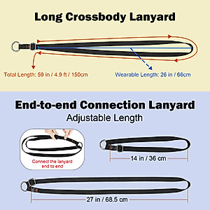 Desing Wish Dual-use Adjustable Lanyard for Original Long Crossbody Lanyard or End-to-end Connection Lanyard, Anti-Lost Cross Body Strap Cotton Neck Strap Holder for Keys Wallet Camera (Black)