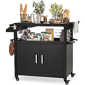 JFHID Outdoor Grill Cart Kitchen Storage Cabinets Island with Wheels Buffet Prep Tables for Outside Steel BBQ Bar Carts for Patio Serving Tables Cooking Station Countertops for Grilling Supplies