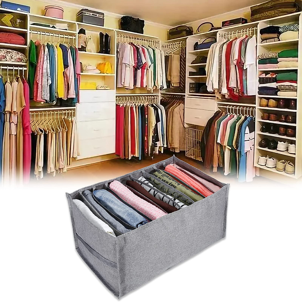 DOB SECHS Large 9 Grids Wardrobe Clothes Organizer, Upgraded Organizer for Folded Clothes, for Jeans, Underwear, Tight pants, Scarves, Sweater, T-Shirts, Dresses（Grey）