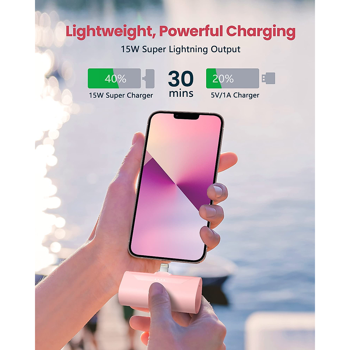 L.LYFOVR Pink Small Portable Battery Charger 4800mAh, Tiny Power Bank Ultra-Compact 15W Fast Charging Mini Battery Pack Power Charger for iPhone 14 Pro/13/12/11/8/iPad Air/Mini/Pro/AirPods Pro I/II