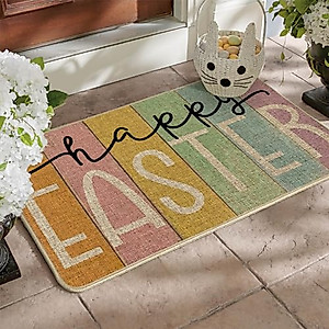 Artoid Mode Stripes Happy Easter Doormat, Spring Home Decor Low-Profile Switch Rug Door Mat Floor Mat for Indoor Outdoor 17x29 Inch
