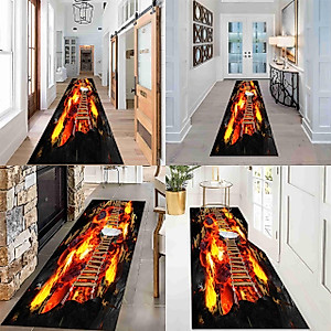 Houient 3D Optical Illusion Rug, 2.6x10ft, Modern Pastoral Style Fish Water Green Plant and Bridge Print Runner Carpet, Non-Slip Washable Low Thin Rug for Corridor Entryway Kitchen Bathroom Laundry