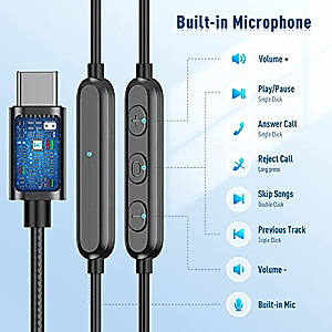 USB C Headphones with Mic for Samsung Tab S9 Google Pixel 7 Pro 6A 6, USB Type C Earbuds Wired Noise Canceling in-Ear Earphones for Galaxy Z Flip 5 4 3 S23 S22 S21 Oneplus 11 10 9 8 iPad Pro Air Mini