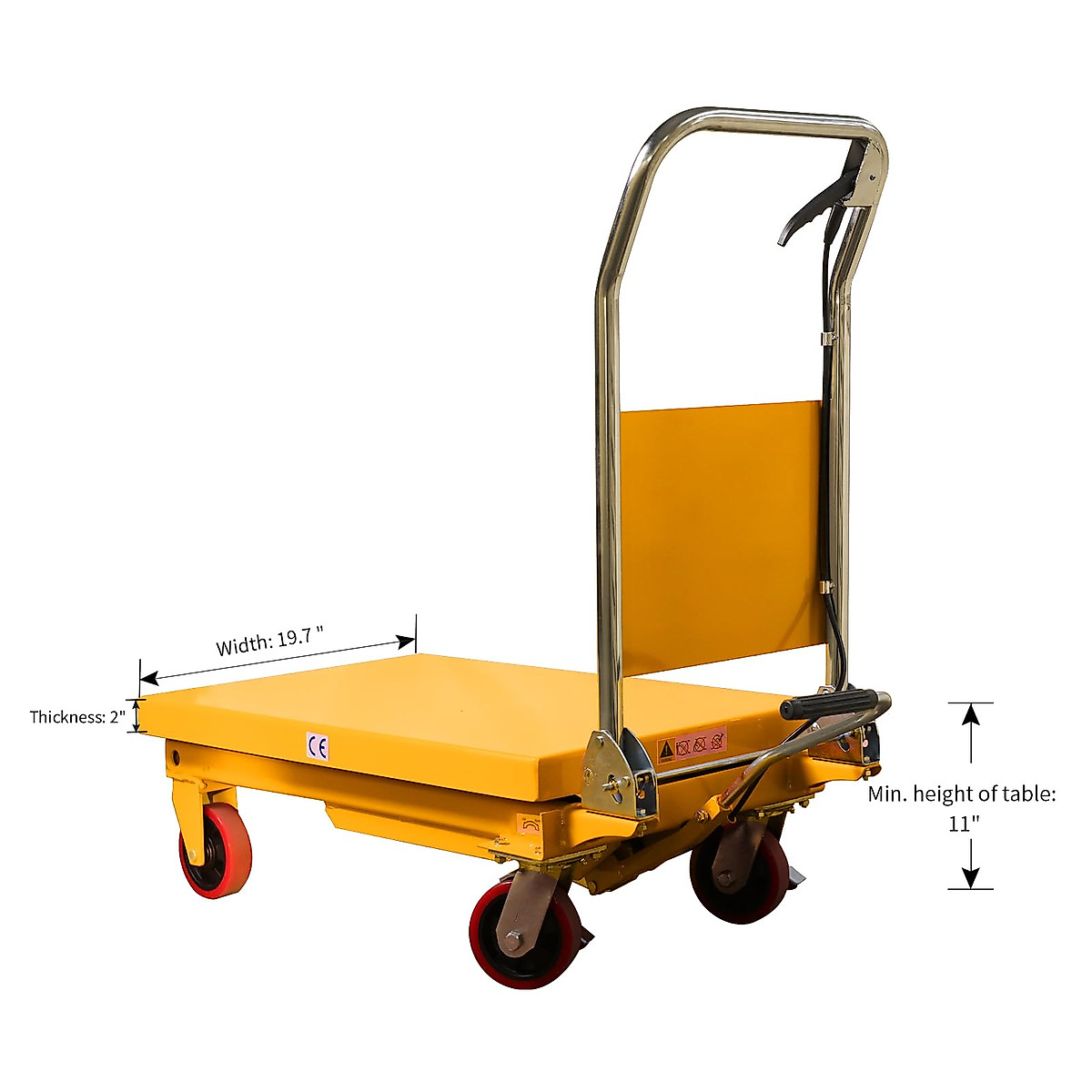 APOLLOLIFT Hydraulic Lift Table, 1100lbs Capacity 35.4" Lifting Height, Single Scissor Lift Table Cart with 4 Wheels and Safety Back Guard for Material Handling and Transportation
