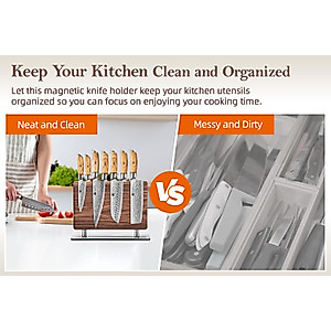 XINZUO Magnetic Knife Block,Natural Walnut Knife Holder Stand for Counter Top,with Strong Magnets,Double Sided Kitchen Knife Storage Rack