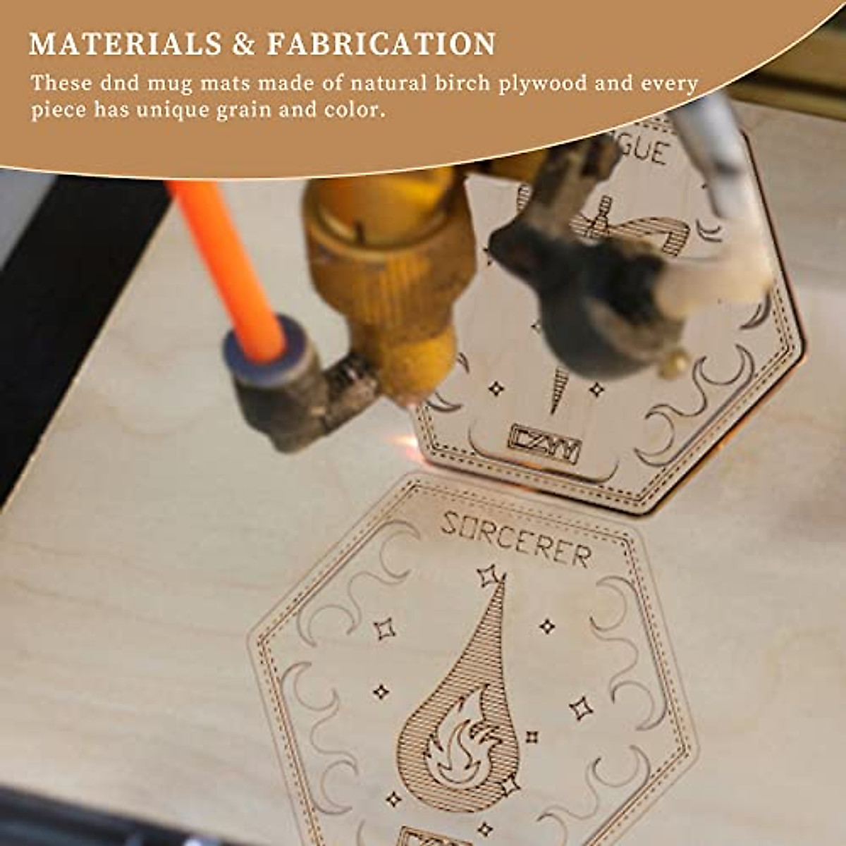 D&D Class Coasters Set of 14 with Holder Hexagon Gaming Mug Mats Wooden Laser Engraved DND Classes Icons Gift for Dungeons and Dragons Fans, Game Master