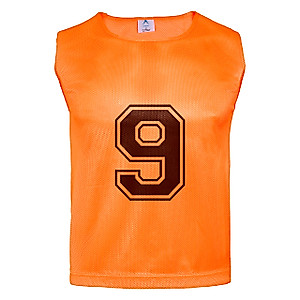 Athllete Duramesh Soccer Vest with Numbers (12 Vests) - Kids Youth and Adult Pinnies, Numbered Penny Jerseys for Soccer, Basketball, FootballL (Flame Orange Numbered, Large)