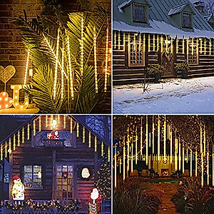 BrizLabs Christmas Meteor Shower Falling Rain Lights, 12 inch 10 Tubes 240 LED Icicle Cascading Christmas Lights Outdoor, Waterproof Plugin Warm White Xmas Tree Lights for Garden Christmas Party