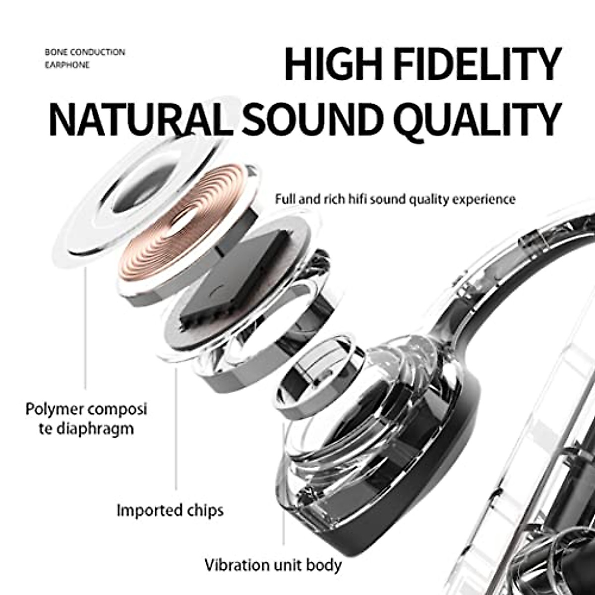 True Bone Conduction Concept Bluetooth Headset - Does Not Enter The Ear - Lightweight Body Design - Waterproof - for Sports Running Workout (Black)