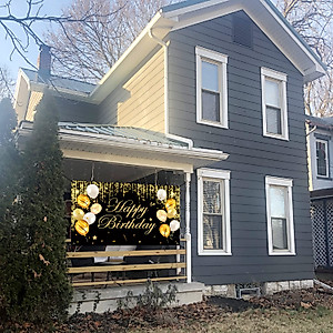 Happy Birthday Banner, Happy Birthday Yard Sign Background, Indoor Outdoor Birthday Backdrop, Party Decorations Banner for Women Men Boys Girls. (Black Gold)