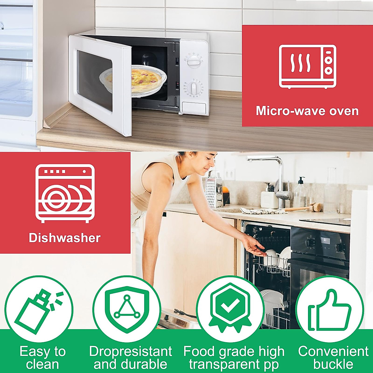 11.5 Inch Clear Pie Containers With Lids and Handle Round Pie Carrier Reusable 2 Compartments Pizza box Leftover Pizza Keeper for Food Cake Cheesecake Tortilla Pastry