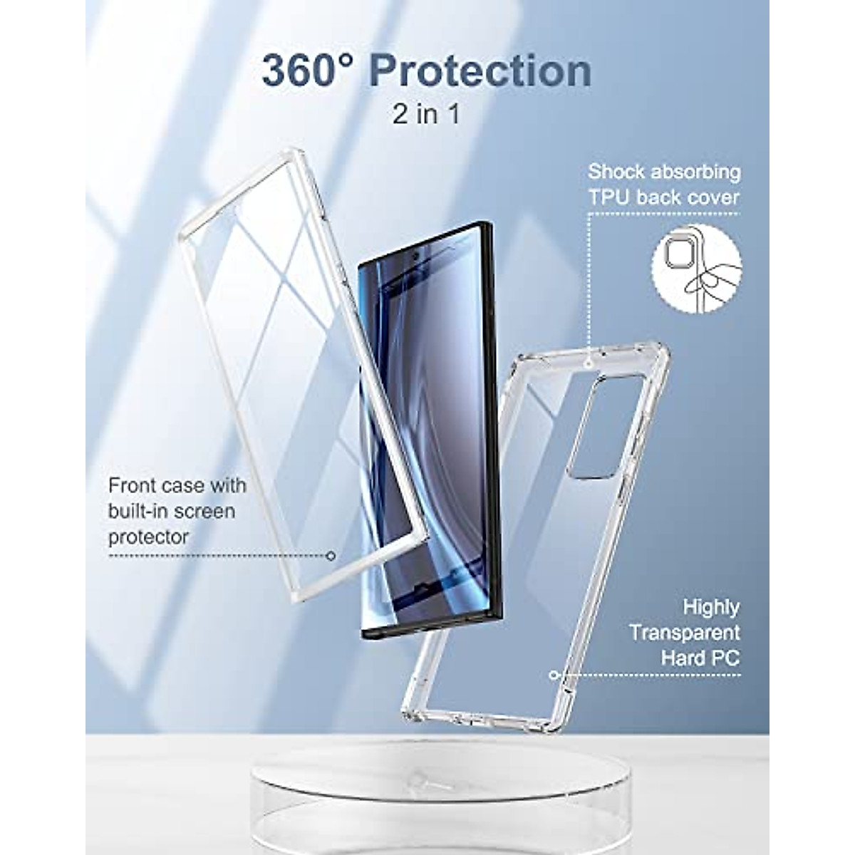 SURITCH for Samsung Galaxy S22 Ultra Clear Case 6.8" (Only), [Built-in Screen Protector] Full Body Protective Hard Shell+Soft TPU Phone Case for Samsung S22 Ultra -(Full Clear)