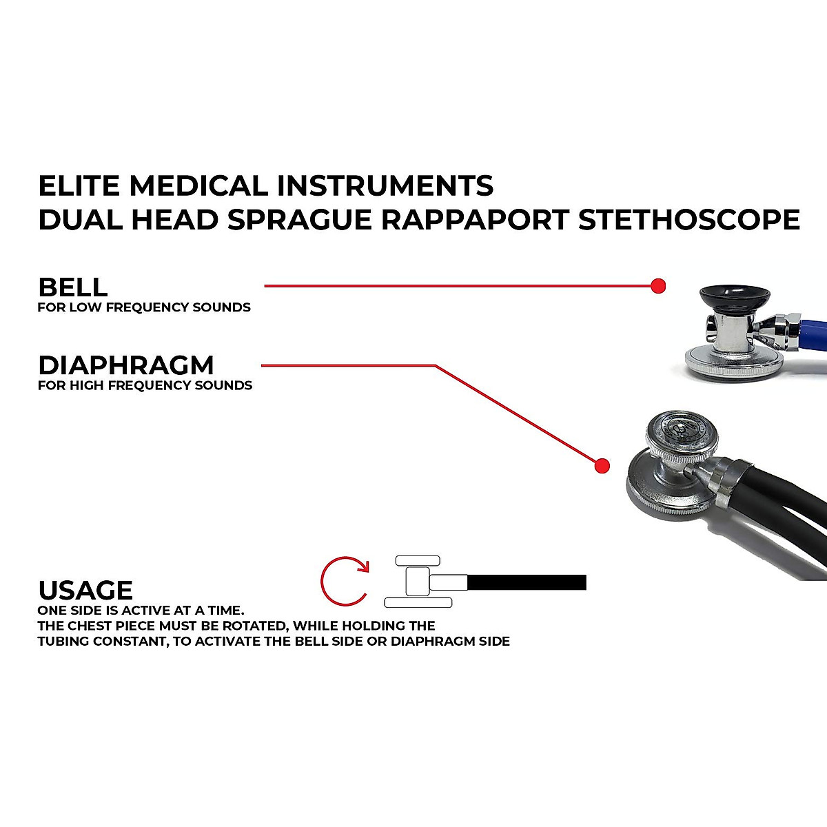 EMI EBL-430 Navy Sprague Rappaport Dual Head Stethoscope and Manual Aneroid Sphygmomanometer Blood Pressure with Large Adult Cuff (Cuff Size: 33 cm to 51 cm | 13 inch to 20 inch)