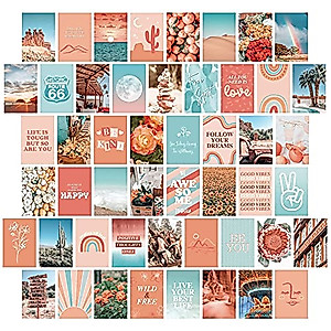 Artivo Peach Teal Wall Collage Kit for Aesthetic Pictures, 50 Set 4x6 inch, VSCO Girls Bedroom Decor, Cute Boho Wall Decor, Dorm Photo Collection