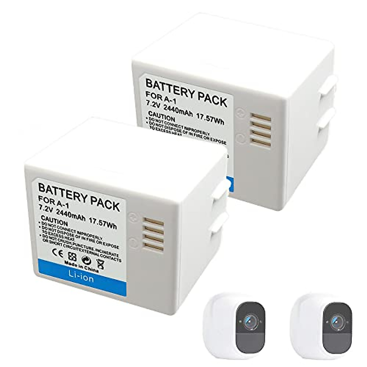 BORTENG Replacement Batteries for Arlo Pro/Pro 2(VMA4400) Camera, Rechargeable 7.2V 2440mAH 17.75WH Upgraded Batteries 2 Pack (for Pro/Pro 2)