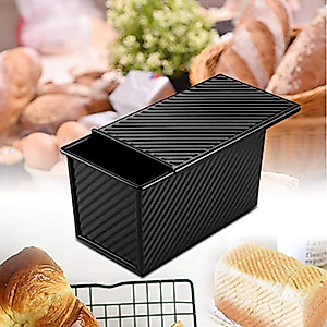 Kofebe Non-Stick Loaf Pan Carbon Steel Corrugated Baking Bread Pan Bread Toast Mold with Cover for Oven-1lb (450g) Black