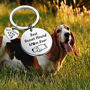 FUSTMW Basset Hound Keychain Best Basset Hound Mom Ever Gifts Dog Mom Owner Basset Hound Gifts Dog Lover Jewelry Gifts (silver)