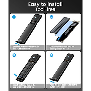 ORICO M.2 NVMe SATA SSD Enclosure Adapter Tool-Free, USB C 3.2 Gen 2 10Gbps NVMe, 5Gbps NGFF SATA PCIe M-Key(B+M Key) 2230/2242/2260/2280, Aluminum External M2 Reader Support UASP Trim- PWDM2-BK