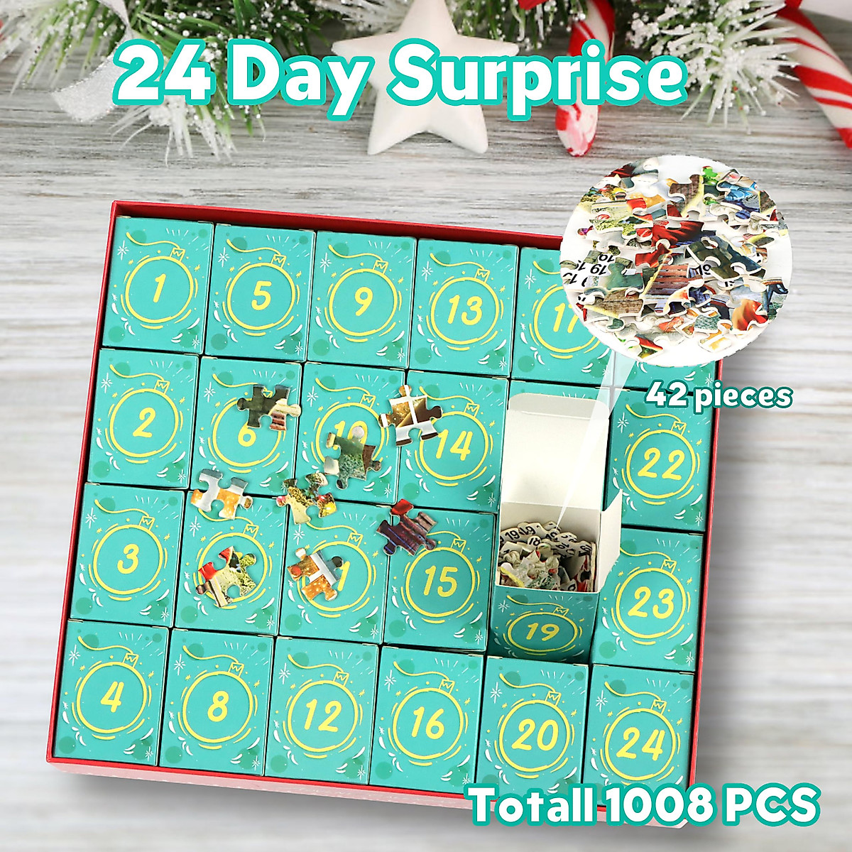Wowok Advent Calendar 2024 Christmas Jigsaw Puzzles- The Christmas Cottage Holiday Puzzles for Adults Kids, 24 Parts 1008 Pieces Jigsaw Puzzles Gift for Countdown to Christmas