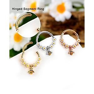 Melighting Bee Septum Rings 16G Dangle Septum Jewelry Stainless Steel 316L Flower Septum Ring Cute Daith Earrings Helix Earring Cartilage Tragus Piercing for Women