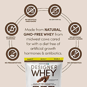 Designer Wellness, Designer Whey, Natural Whey Protein Powder with Probiotics, Fiber, and Key B-Vitamins for Energy, Gluten-Free, Gourmet Chocolate 4 lb