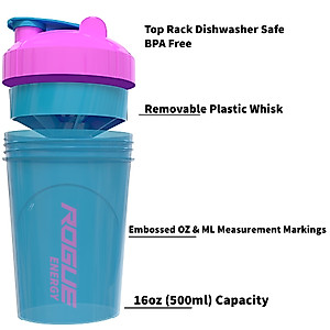 Rogue Energy Shaker Bottle, 16-Ounce, 500ml, BPA Free, Dishwasher Safe, Blue & Pink (Unicorn Edition)