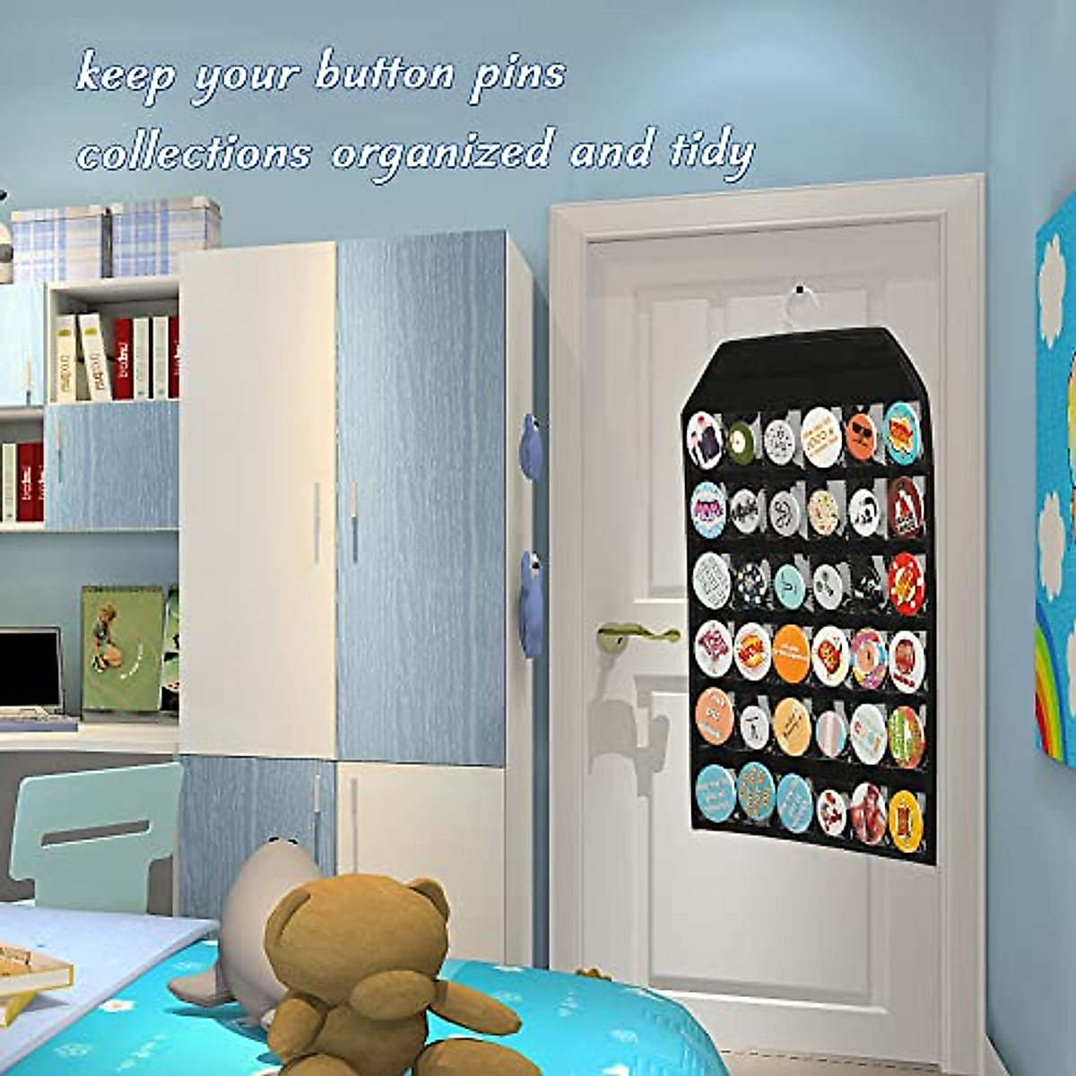 PACMAXI Wall Hanging Pin Organizer Display Storage Stand, Enamel Pin Display Holder,hold Up To 36 Pins (Black)