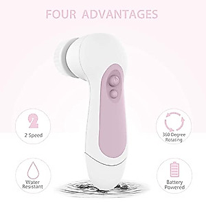 Waterproof Facial Cleansing Spin Brush Set with 3 Exfoliating Brush Heads - Electric Face Scrubber Cleanser Brush by CLSEVXY - Face Brush for Gentle Exfoliation and Deep Scrubbing