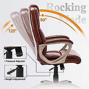NeuType Executive Office Chair High Back Home Office Desk Chairs with Wheels PU Leather Ergonomic Computer Chair with Lumbar Support Adjustable Height & Swivel Big and Tall Office Chair - Brown