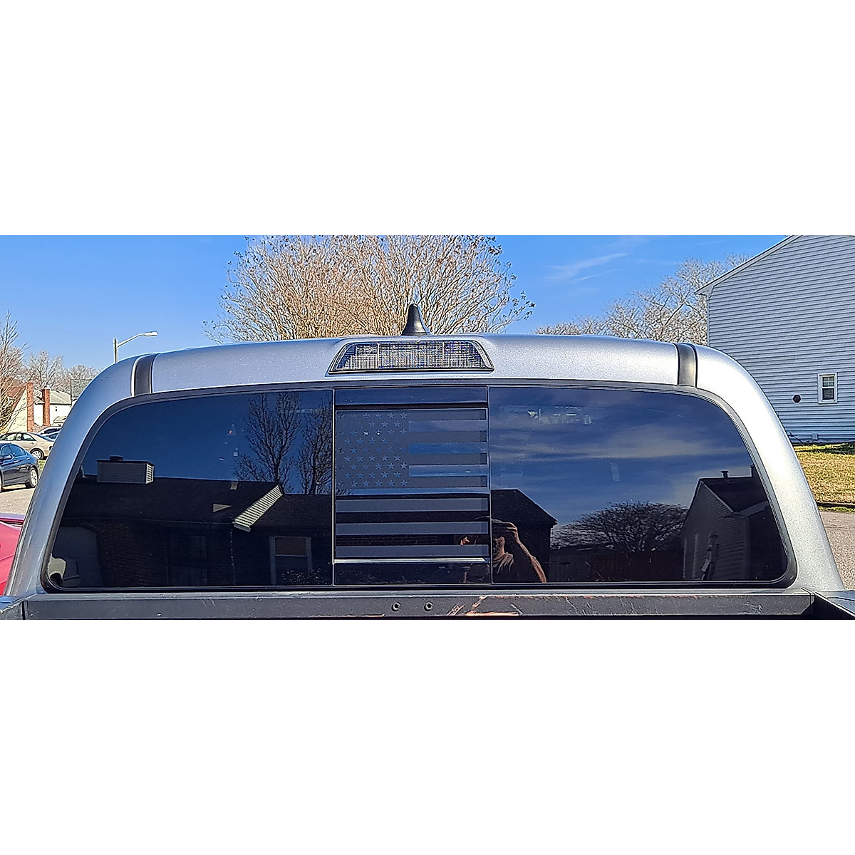 Xinghe for Toyot@ Tacoma 2005-2023, American Flag Decals for Truck Back Sliding Window, Matte Black USA Flag Decal for Truck Back Window, Waterproof Vinyl, Durable and Easy Remove Truck Decal