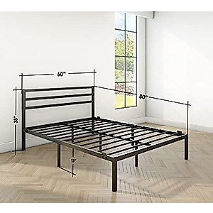 AMBEE21 Modern Queen Platform Metal Bed Frame with Headboard, Black Heavy Duty Iron Metal Bed Frame, Sturdy Mattress Support, Under Bed Storage, Steel Slat Support