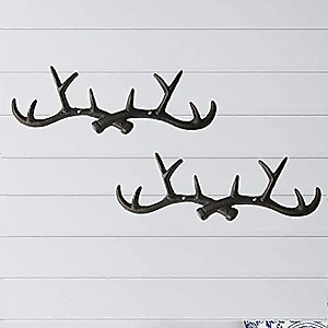 realideas Vintage Cast Iron Deer Antlers Wall Coat Hooks- Farmhouse Chic Metal Hanger Coat Rack Key Holder Jewellery Display Rack Bathroom Towels Rack Hooks(with Screws)