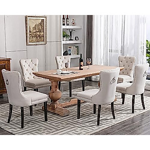 KCC Velvet Dining Chairs Set of 4 (Renewed), Upholstered High-end Tufted Dining Room Chair with Nailhead Back Ring Pull Trim Solid Wood Legs, Nikki Collection Modern Style for Kitchen, Beige