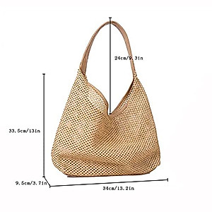 Straw Bag for Women Summer Beach Bag Soft Rattern Woven Tote Bag Large Straw Shoulder Bag for Vacation Casual