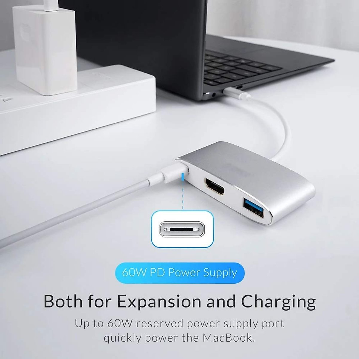 SHYPT USB Hub USB C to HDMI-Compatib USB3.0 5Gbps High Speed Hub Support 4k Video 60w Type C Quick Charge