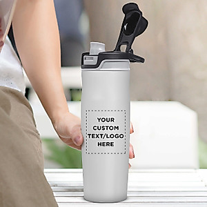 DISCOUNT PROMOS Custom Juno Water Bottles with Flip Lid 20 oz. Set of 24, Personalized Bulk Pack - Reusable, Great for Gym, Hiking, Cycling and for School - White