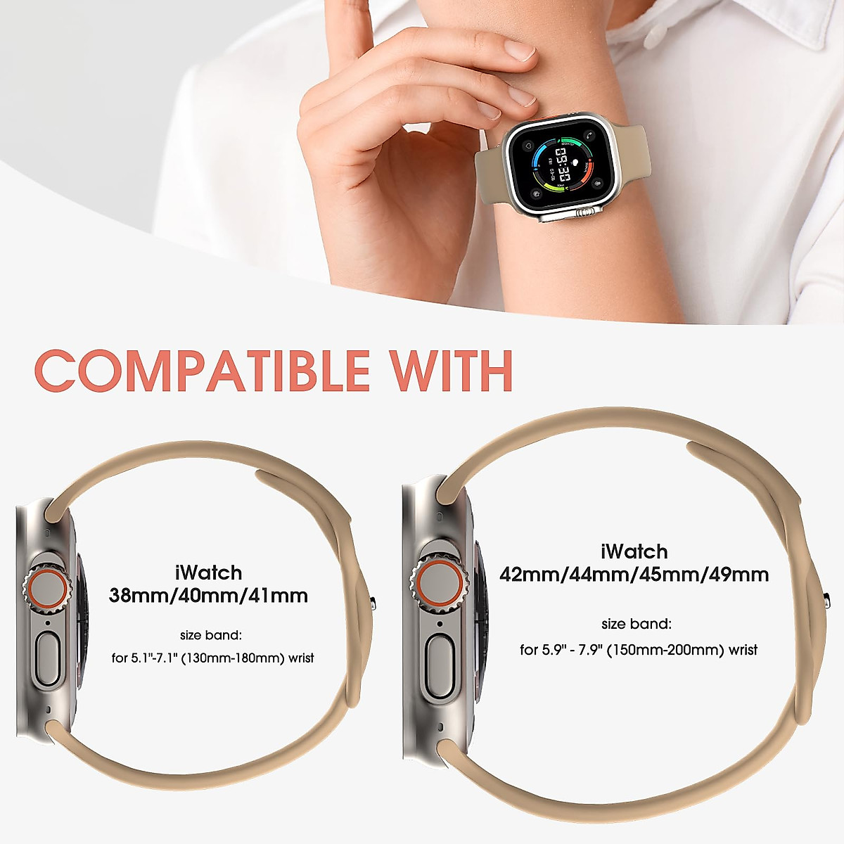 Ron json Silicone Sport Band Compatible with Apple Watch Band Ultra 2/Ultra SE Series 9/8/7/6/5/4/3/2/1 38mm 40mm 41mm 42mm 44mm 45mm 49mm Women Men