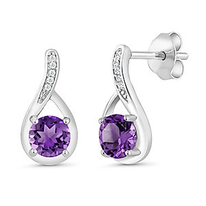 Gem Stone King 925 Silver Purple Amethyst and White Diamond Infinity Earrings For Women (0.97 Cttw, Gemstone February Birthstone, Round 5MM)