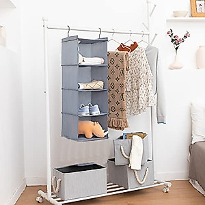 BrilliantJo 2PCS Hanging Closet Organizer, 4 Shelves Hanging Wardrobe Storage Shelves with Hook for Clothes Storage, Washable Oxford Cloth Fabric, 31"x12"x12"(Blue-Gray)