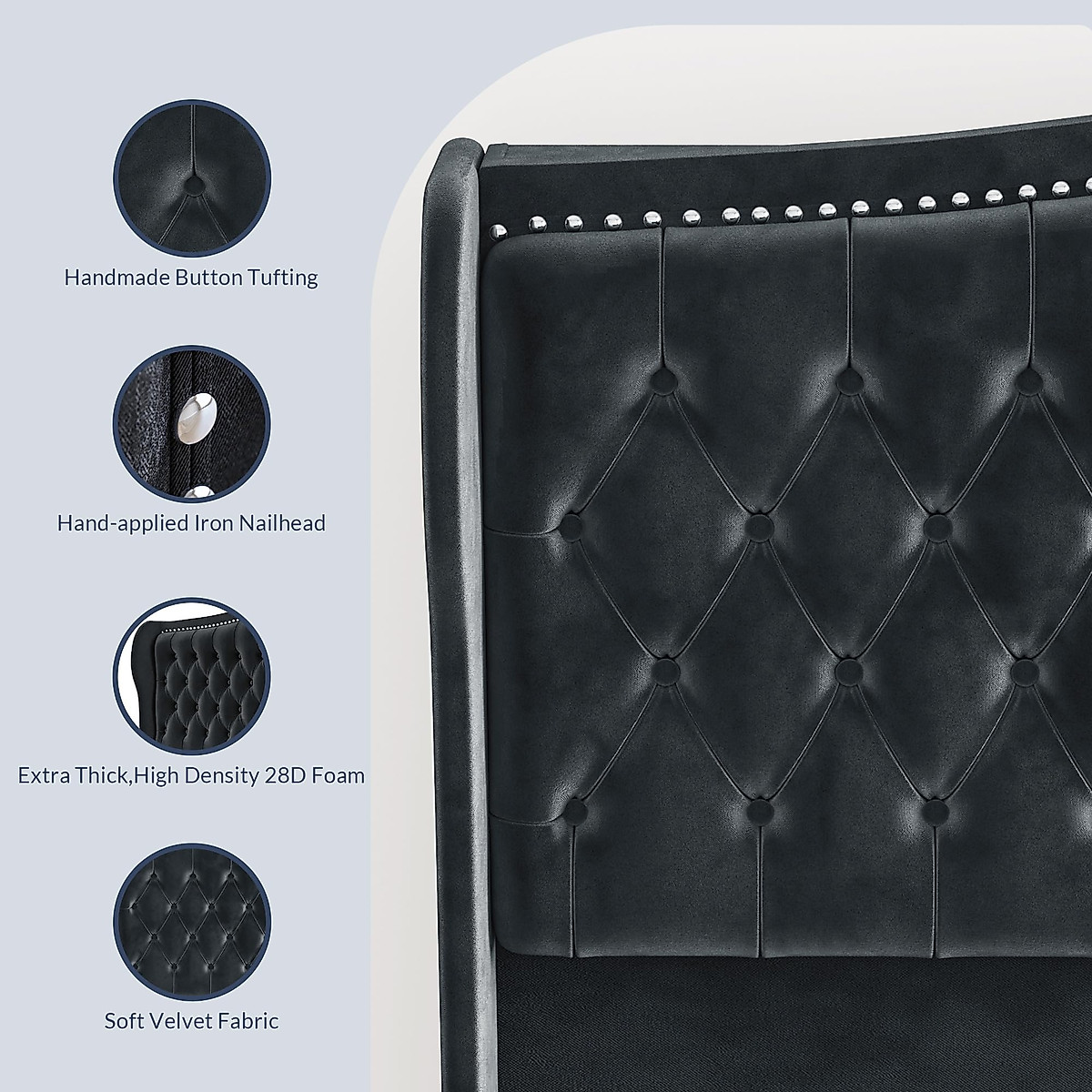 BELLEZE King Headboard Bed Frame with Fast Charging Port, Upholstered Platform Bed Frame with Handmade Button Tufted Headboard, Stable Noise-Free Bedroom Bed, No Box Spring Needed - Oslo (Gray)