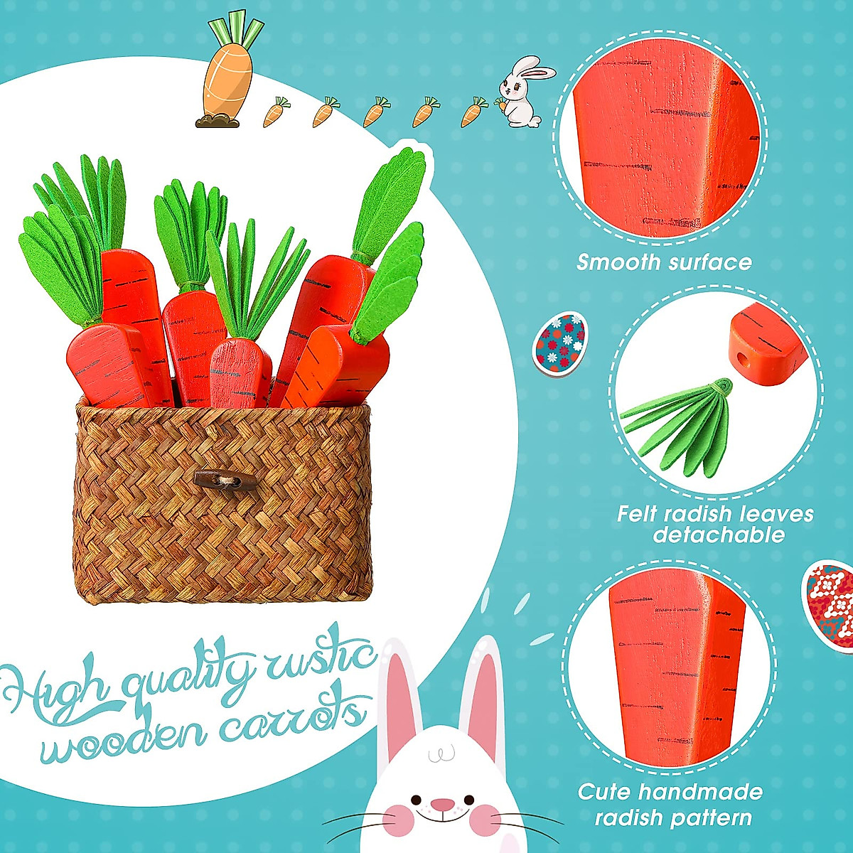 6 Pieces Rustic Wooden Carrots Easter Carrot Easter Decorations Artificial Carrots Tiered Tray Decorations for Easter Bunny Decor Spring Garden Decor Party Supply DIY Crafts Home Kitchen Decor