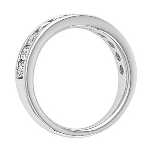 FINEROCK 1 Carat Channel Set Diamond Wedding Band Ring in 14K White Gold (Ring Size 7.5)