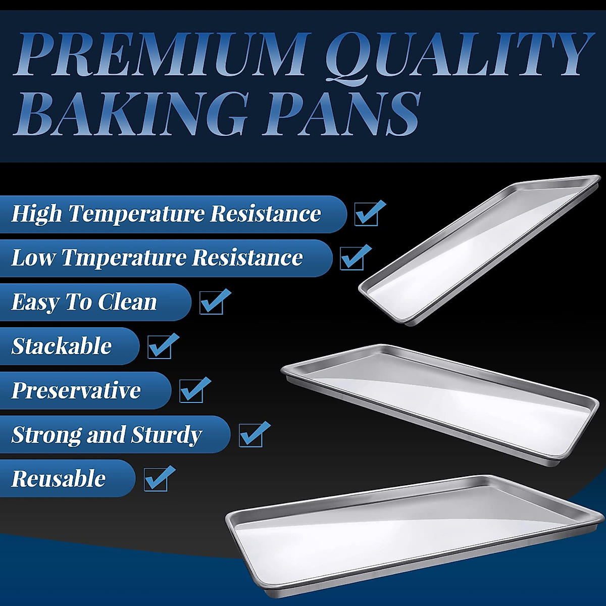 Tessco 12 Pcs 24" x 16" Commercial Grade Aluminum Cookie Sheet Baking Tray Pan for Baking Non Toxic Sheet Tray Oven Tray Sheet Pan for Bakeware Roasting Cooking Oven Safe, Easy to Clean